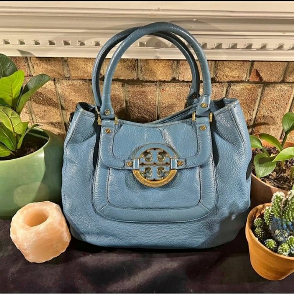 Tory Burch Designer Blue Amanda Purse Satchel Handbag - Gem